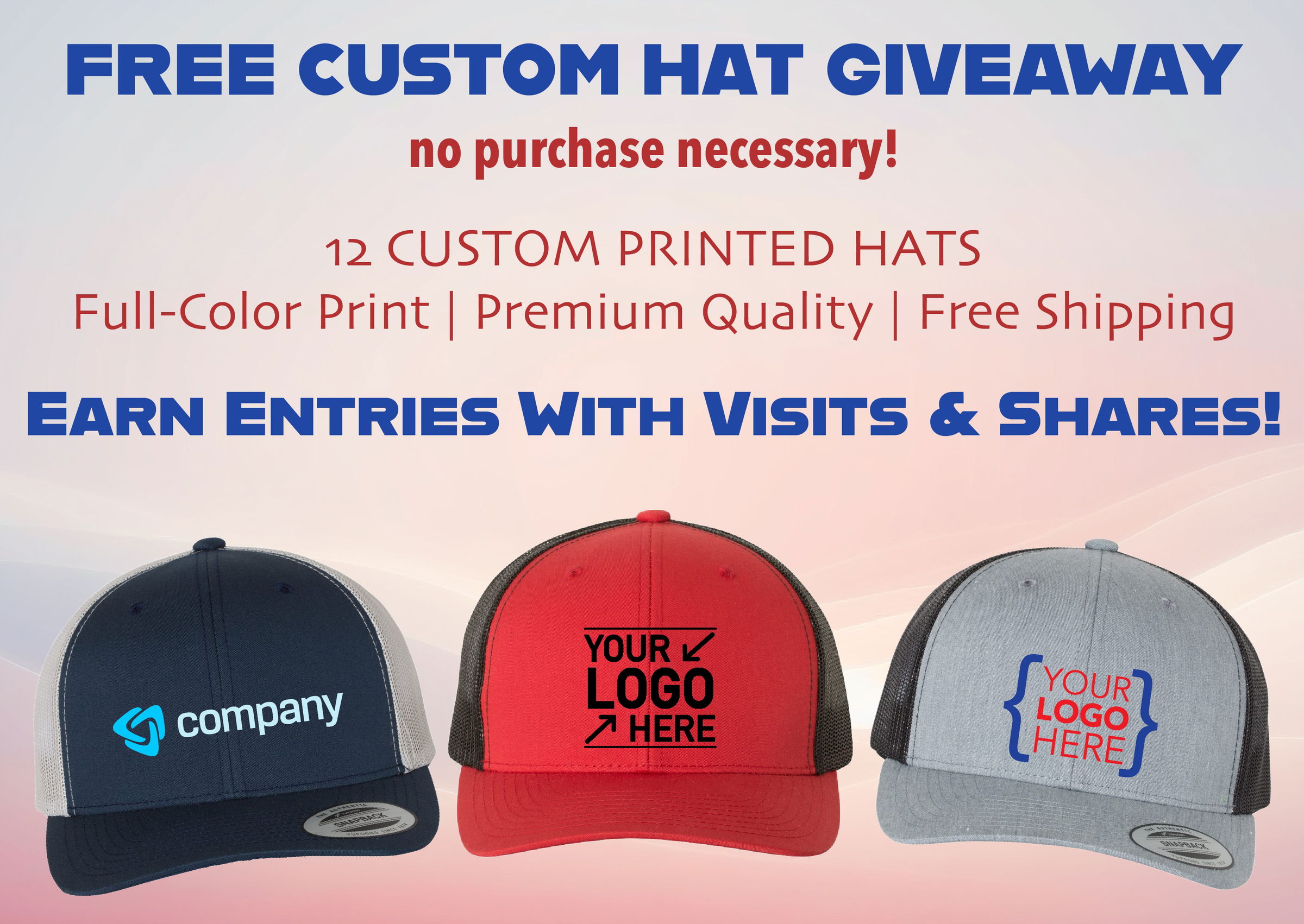 Win a Dozen Premium Custom Printed Hats!